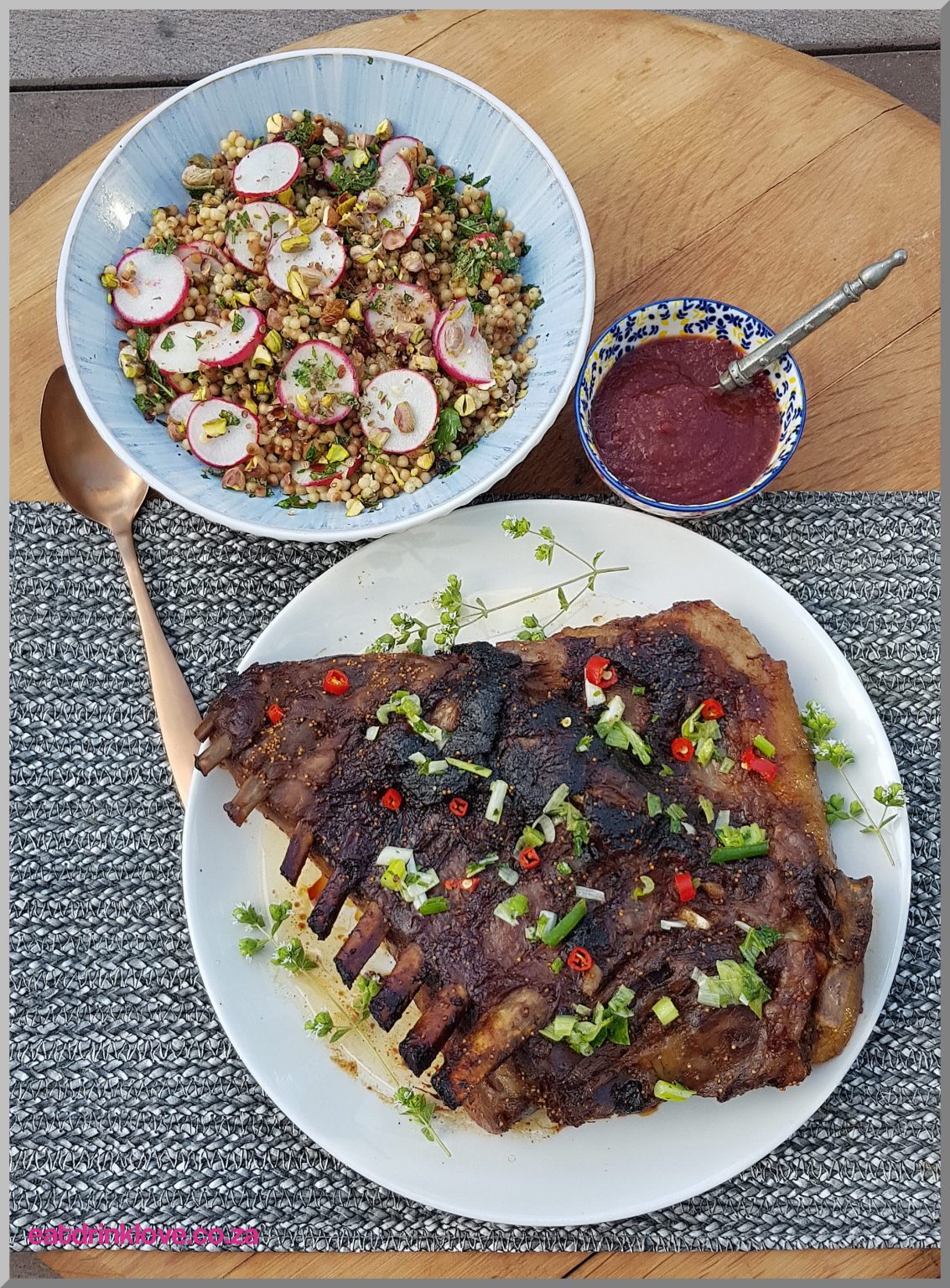 Ottolenghi Style Wild Boar Ribs with Spring Onion Salsa and Couscous ...